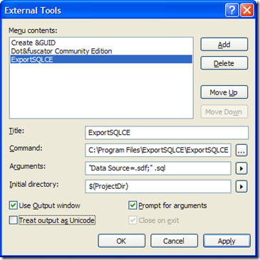 Everything SQL Server Compact: Using ExportSQLCE from Visual Studio